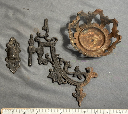 Antique cast iron 5" WALL SCONCE Oil Lamp Light BRACKET ARM Ornate ...