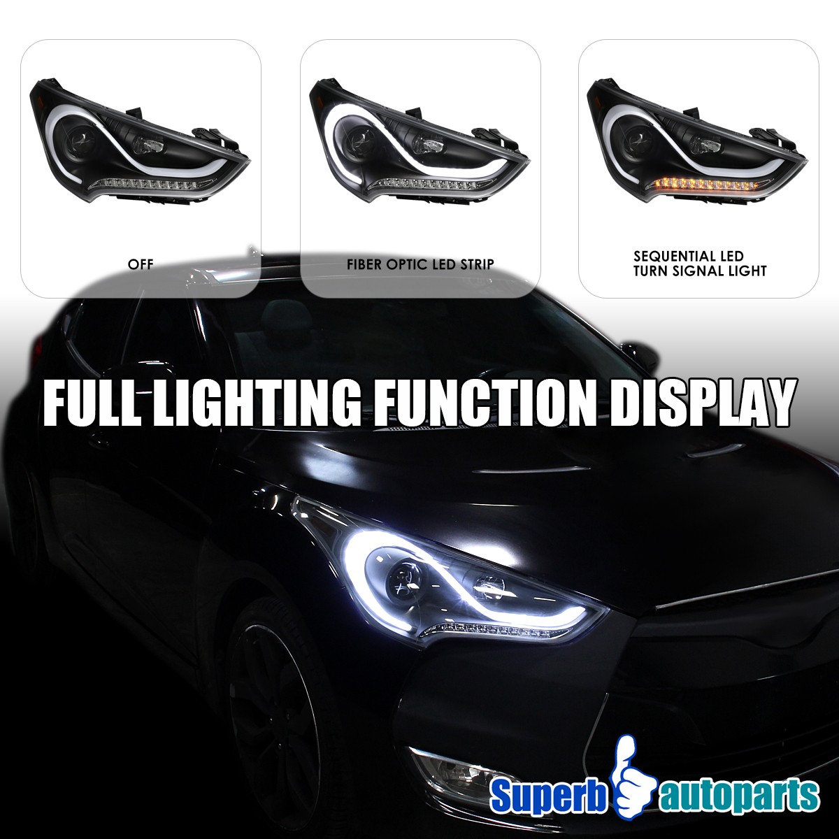 Fits 2012-2017 Hyundai Veloster Projector Headlights Sequential LED ...