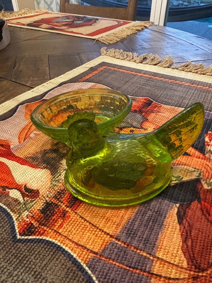 VTG Indiana Yellow Glass Hen on Nest Chicken Rooster Candy Dish Farm ...