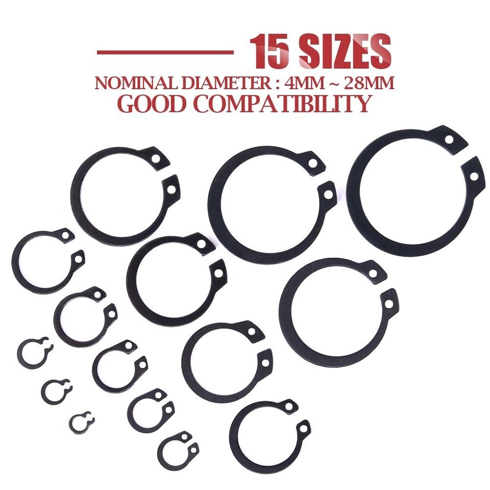 300-Pcs Alloy Steel Snap Retaining Clip Ring Set - 15 Sizes for ...
