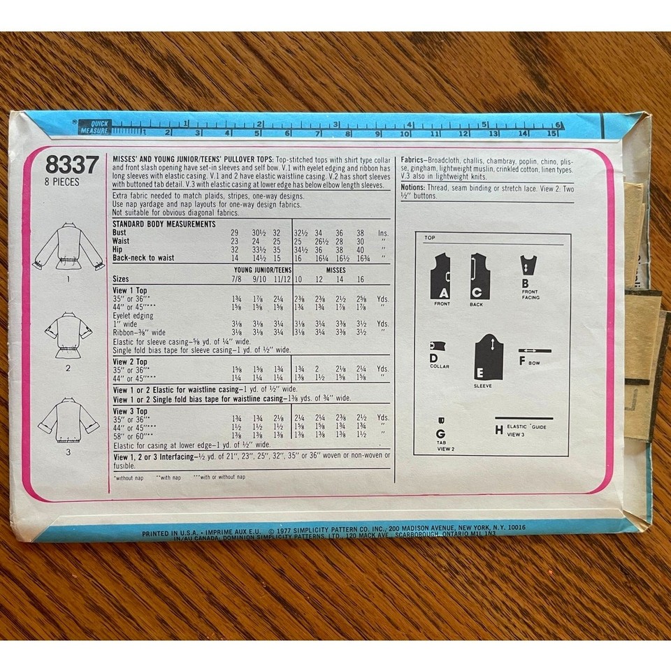 Vintage 1970s Simplicity 8337 Sewing Pattern Womens XS Fit & Flare Tops ...