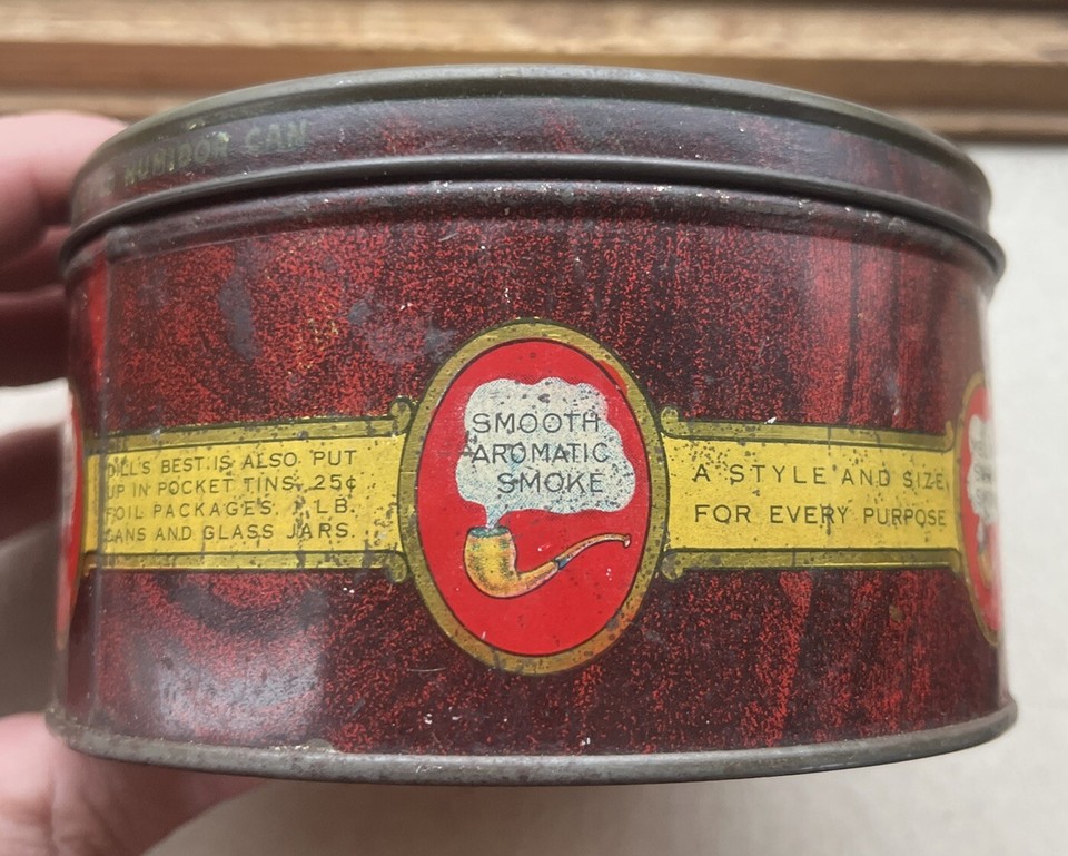 VINTAGE EMPTY ROUND DILL'S BEST TOBACCO TIN RUBBED CUBE CUT RICHMOND 5 ...