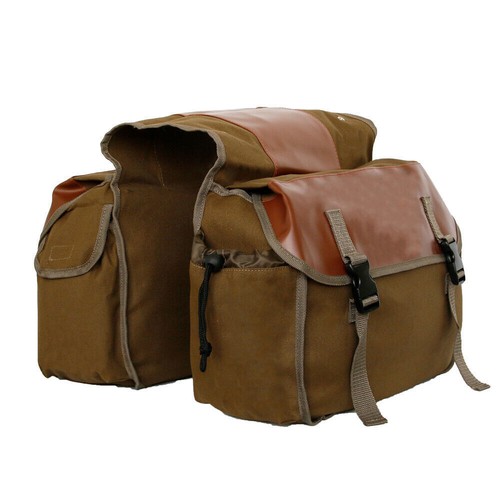 Brown Canvas Motorcycle Side Saddle Bags Panniers Pouch Luggage Storage ...