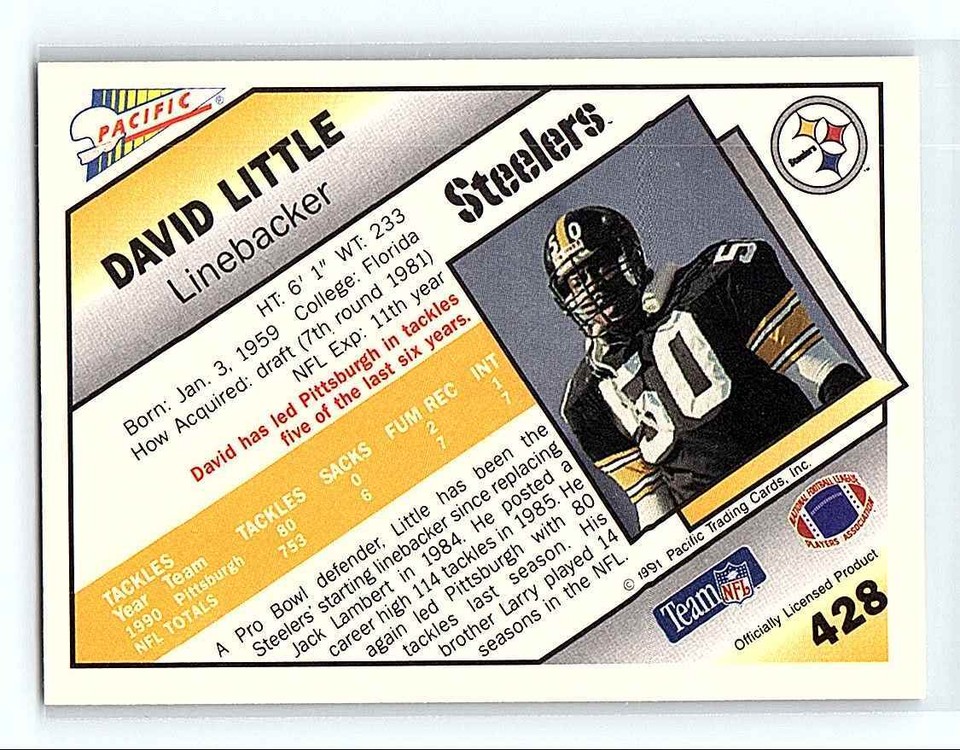1991 Pacific David Little Pittsburgh Steelers #428 | eBay