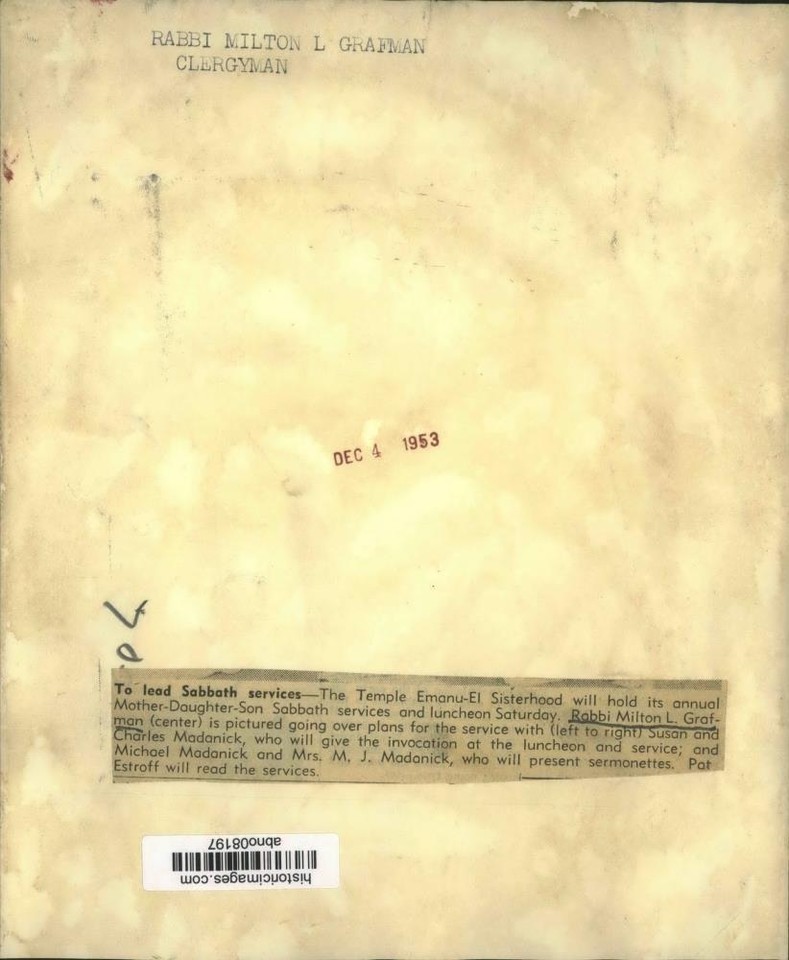 1953 Press Photo Rabbi Milton L. Grafman of Temple Emanu-El with Others ...