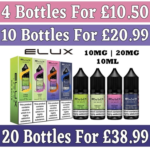 Elux Nic Salt 10ml Refillable Vape Juice E Liquid 50VG/50PG | 10mg 20mg ...
