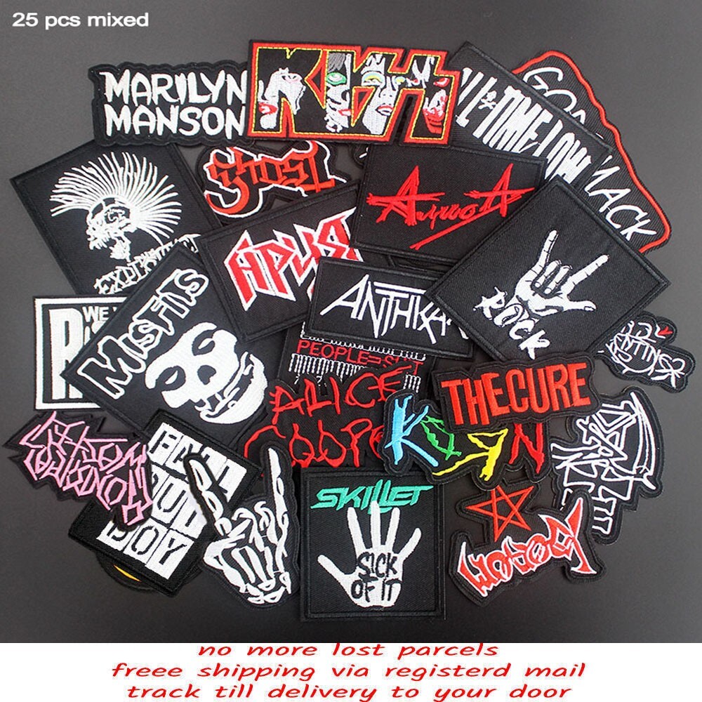 25PCS Rock Band Patches Iron-On Sew-On Music Punk Heavy Metal ...