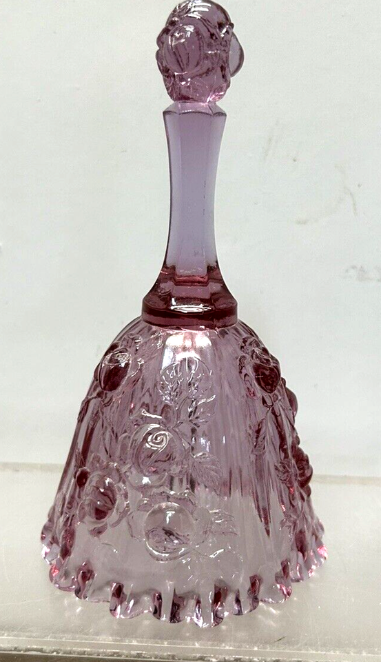 Vintage Fenton Bell Pink Rose Art Glass Bell with Ruffled Edge and top ...