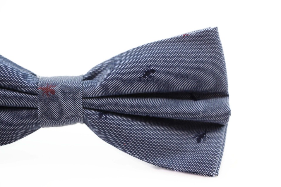 Mens Navy Denim Preppy Insects Patterned Cotton Bow Tie | eBay