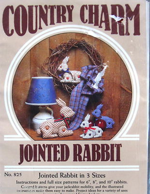 Country Charm pattern jointed stuffed bunny rabbit toy Vtg 80s three sz ...