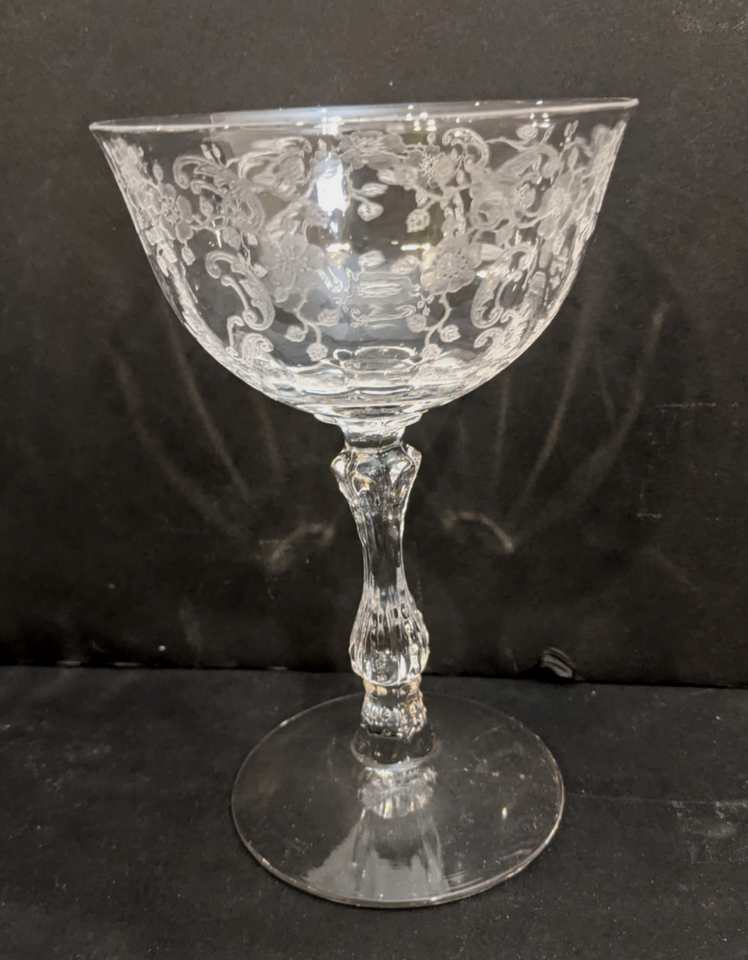 6 Vintage Fostoria Glass Meadow Rose 5 5/8" Etched Glass Tall Champagne ...