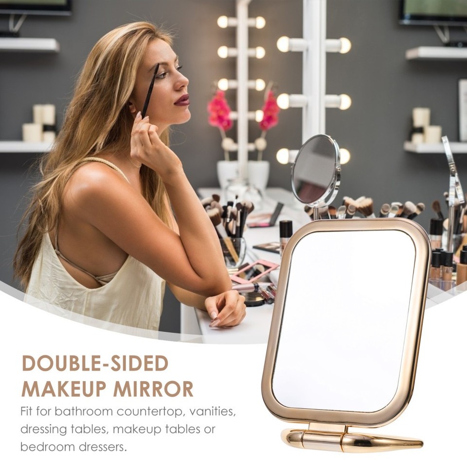 Small Mirror Stand Vanity Tabletop Mount Makeup Foldable Double Sided ...