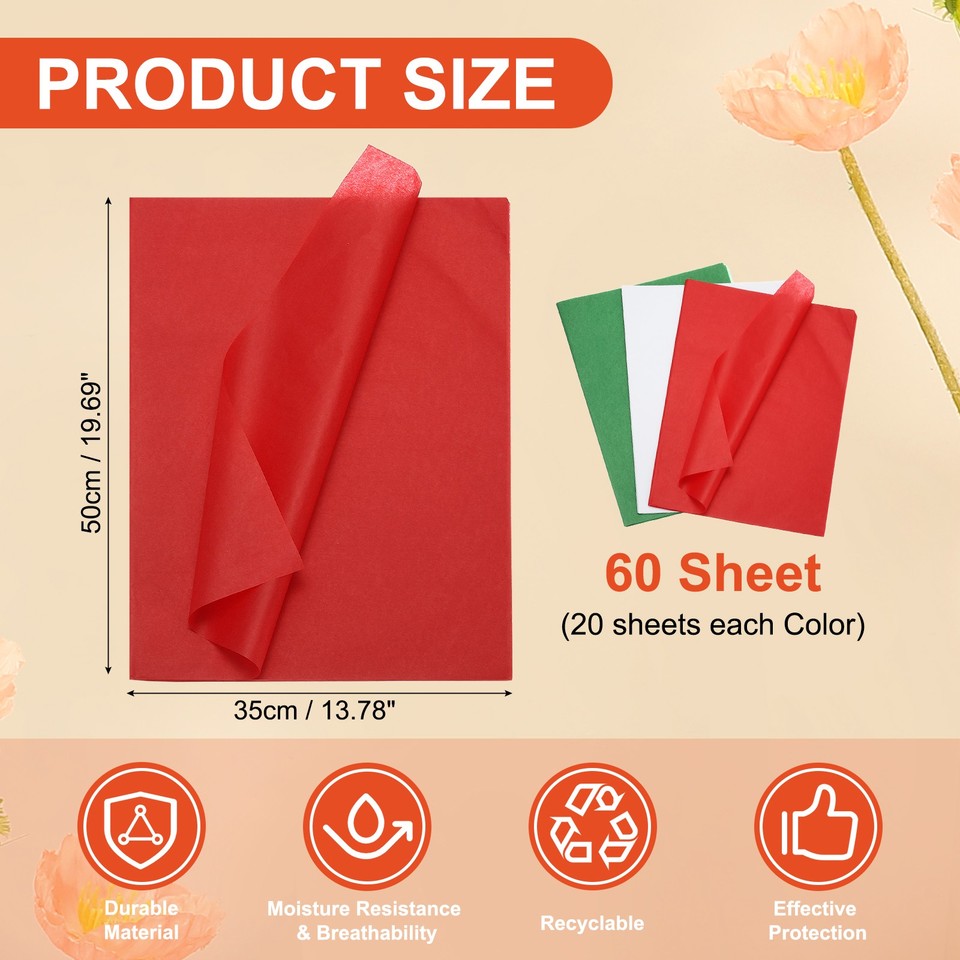 60 Sheets Christmas Tone Tissue Paper Bulk, 19.7x13.8" | eBay