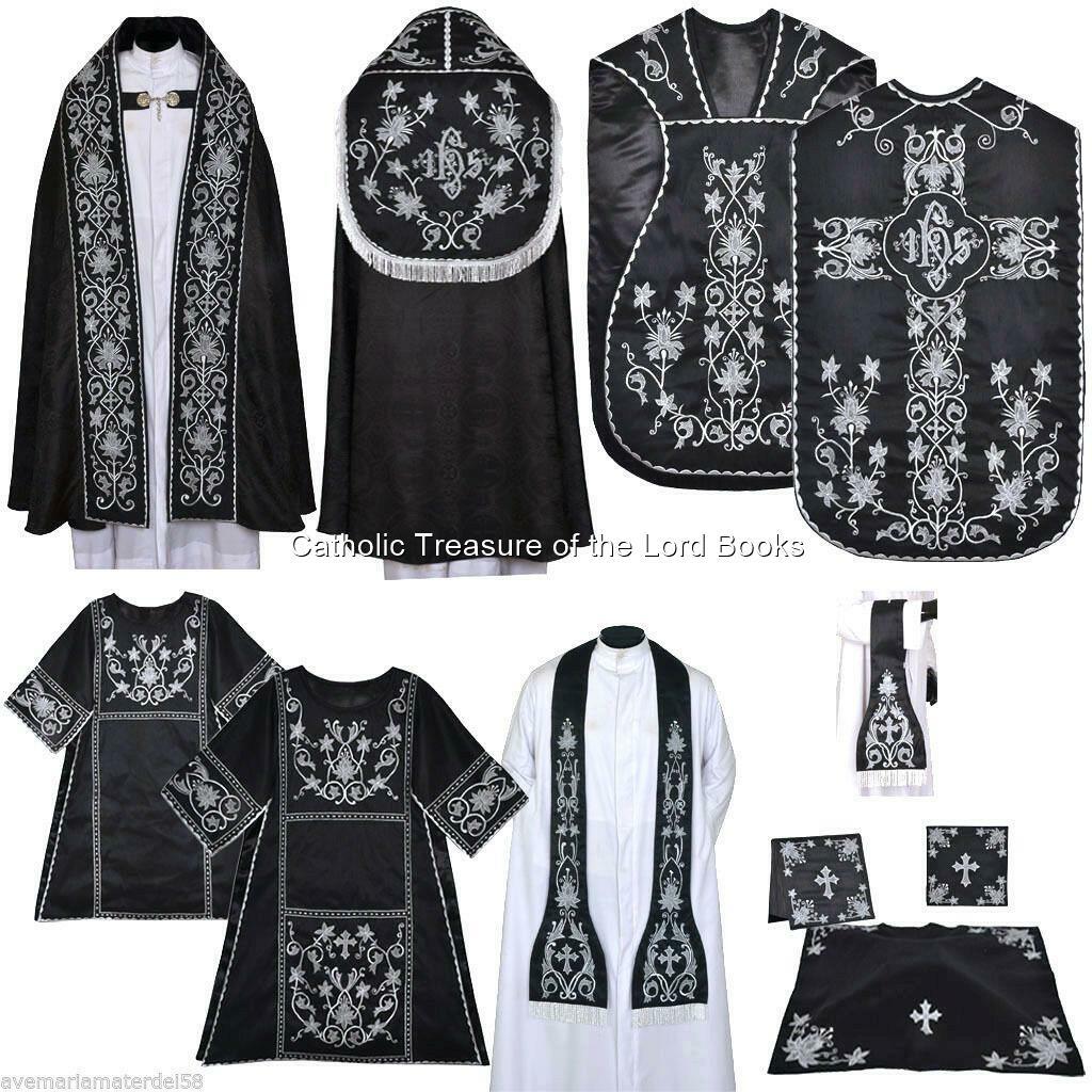 Black Requiem Solemn Mass Vestment Set Fiddleback,Dalmatic,Tunicle ...