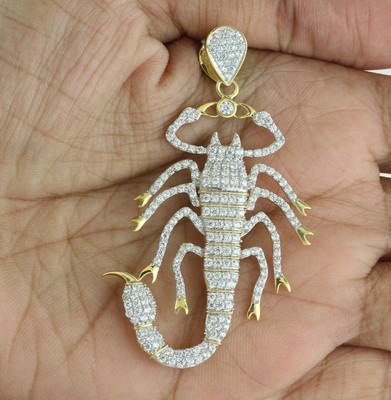 10K Yellow Gold 1.95 Ct Natural Round Cut Diamond Scorpion Men's Charm ...