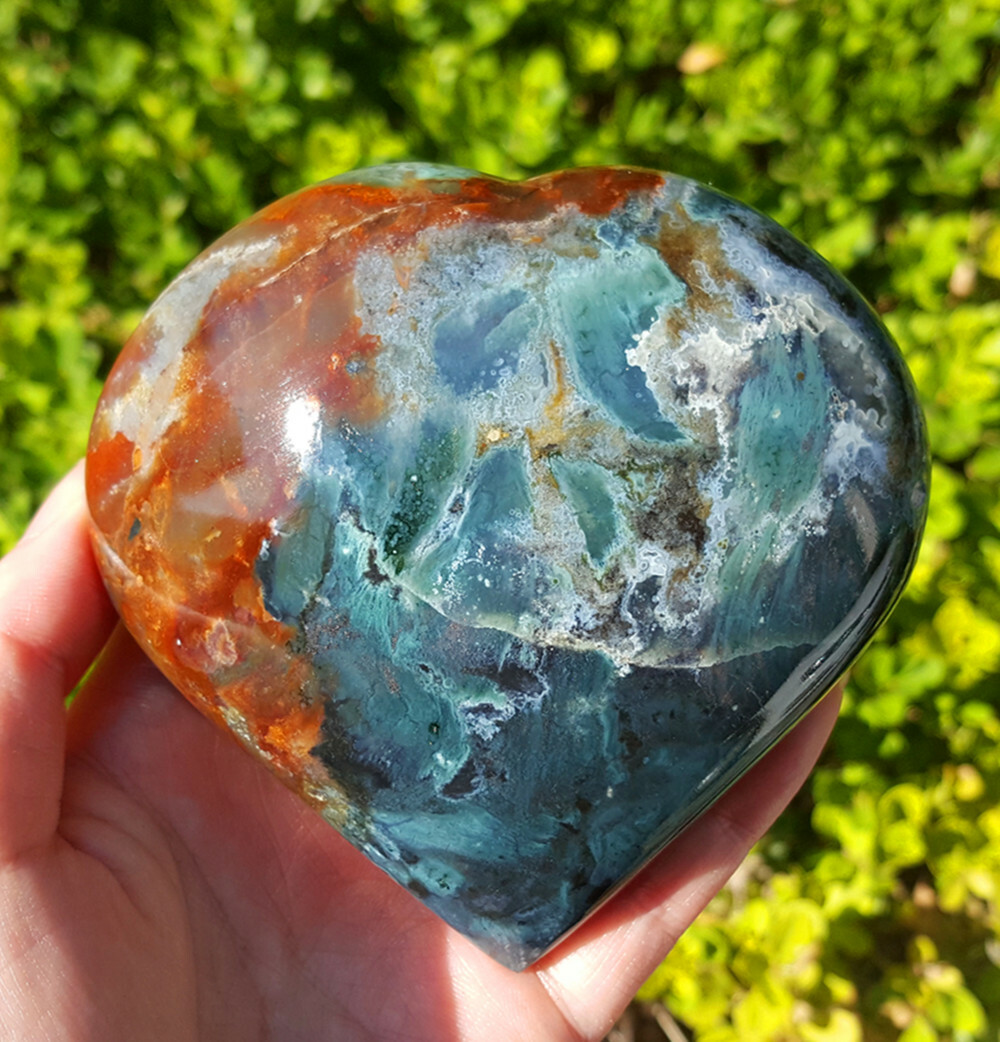Rare 334G Natural Colorful Polished Ocean Jasper Crystal heart Healing ...