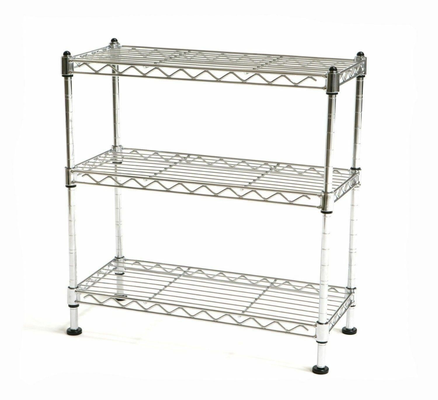 3 Shelf Steel Wire Shelving Adjustable Storage Rack Heavy Duty ...