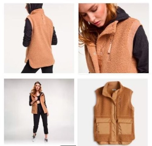 FLX Vest Women XL Boucle Mixed Media Snap Front Fleece Lined Camel NWT ...