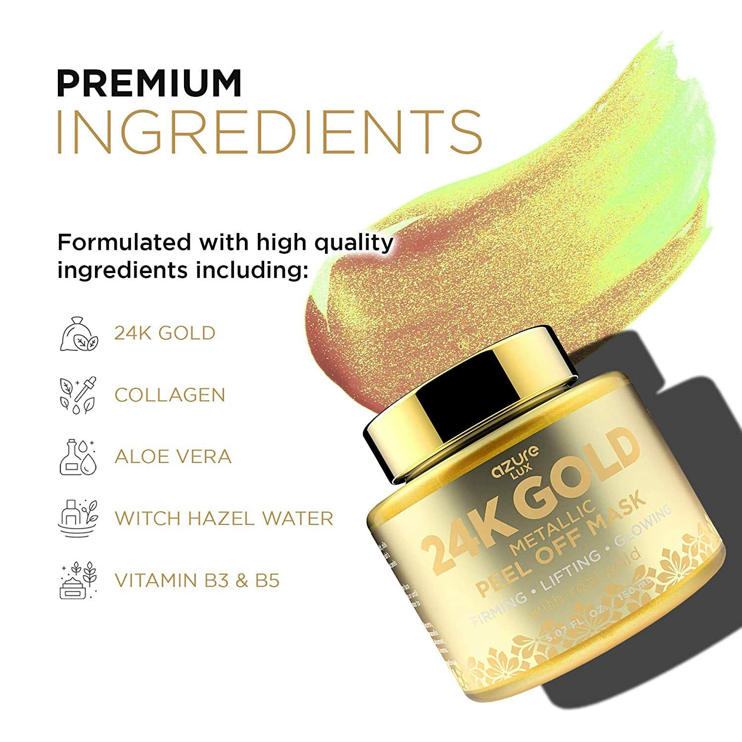 10 Boxes Azure Lux 24k Gold Metallic Firming Illuminating Peel off Face ...