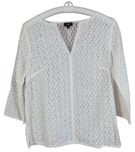 TB06735- TALBOTS Womens Cotton Blouse 3/4 Sleeve Embroidered Lace w/ Eyelets PP | eBay