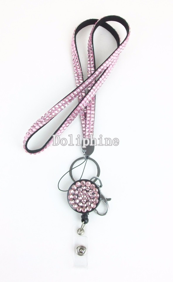 Multi Color Bling Rhinestone Lanyard with Retractable Reel for ID Badge ...