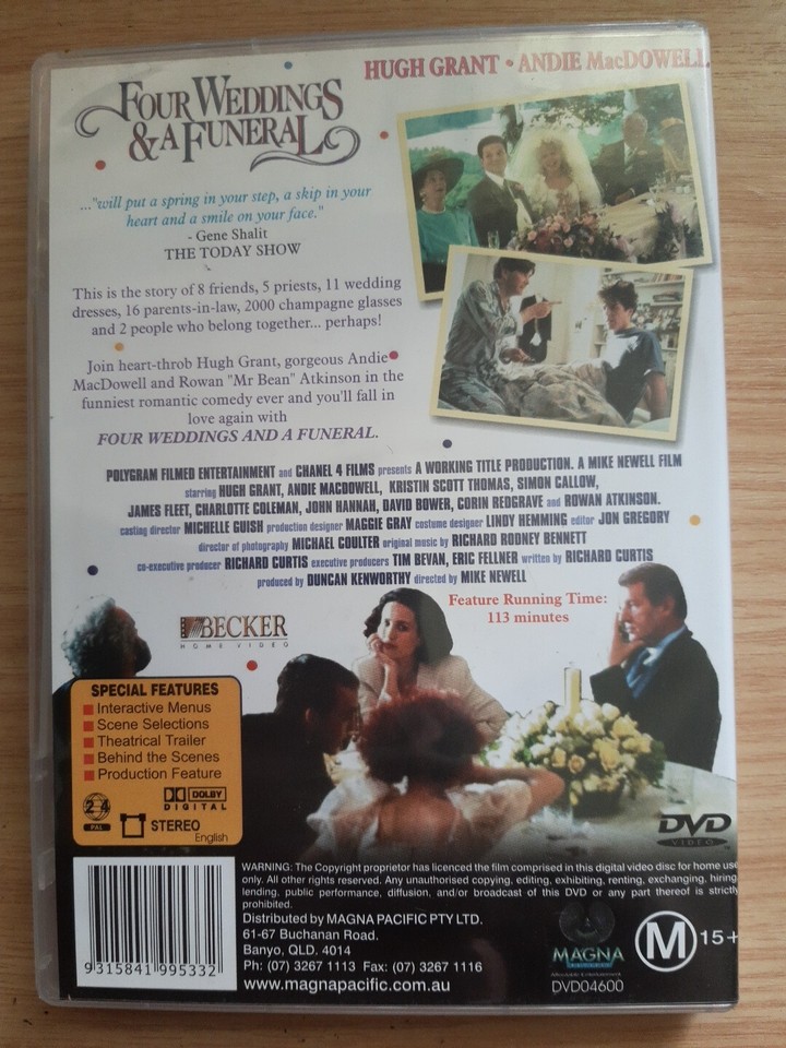 Four Weddings And A Funeral (DVD, 1993) 9315841995332 | eBay