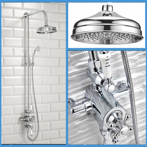 Edwardian Traditional Shower Dual Exposed Chrome Thermostatic Shower ...