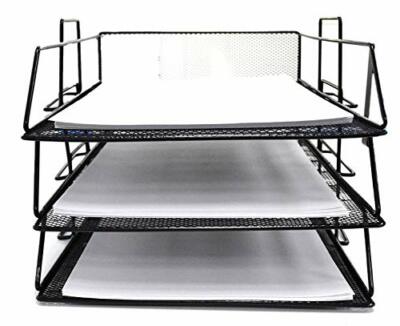 SHINE 3 Tiers Black Mesh Filling Front Load Letter Paper Storage Tray ...
