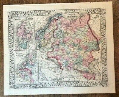 Antique Colored MAP - RUSSIA IN EUROPE, SWEDEN & NORWAY - 1867 MITCHELL ...