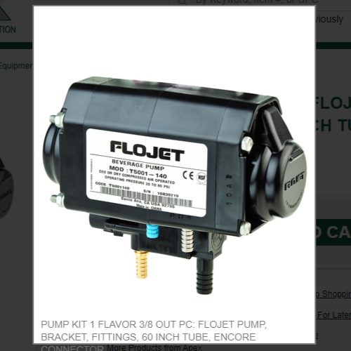 PUMP KIT 1 FLAVOR 3/8 OUT PC: FLOJET PUMP, BRACKET, FITTINGS, 60 IN ...