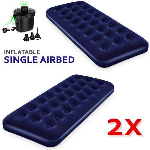 Bestway Single Inflatable Flocked Air Bed Camping Mattress and Electric ...