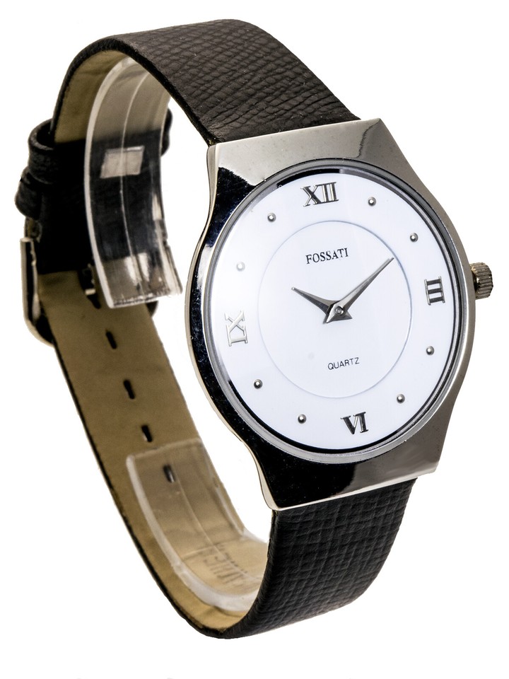 FOSSATI:MENS' LEATHER BAND ROUND EXTRA SLIM CASE TWO HANDS ANALOG ...