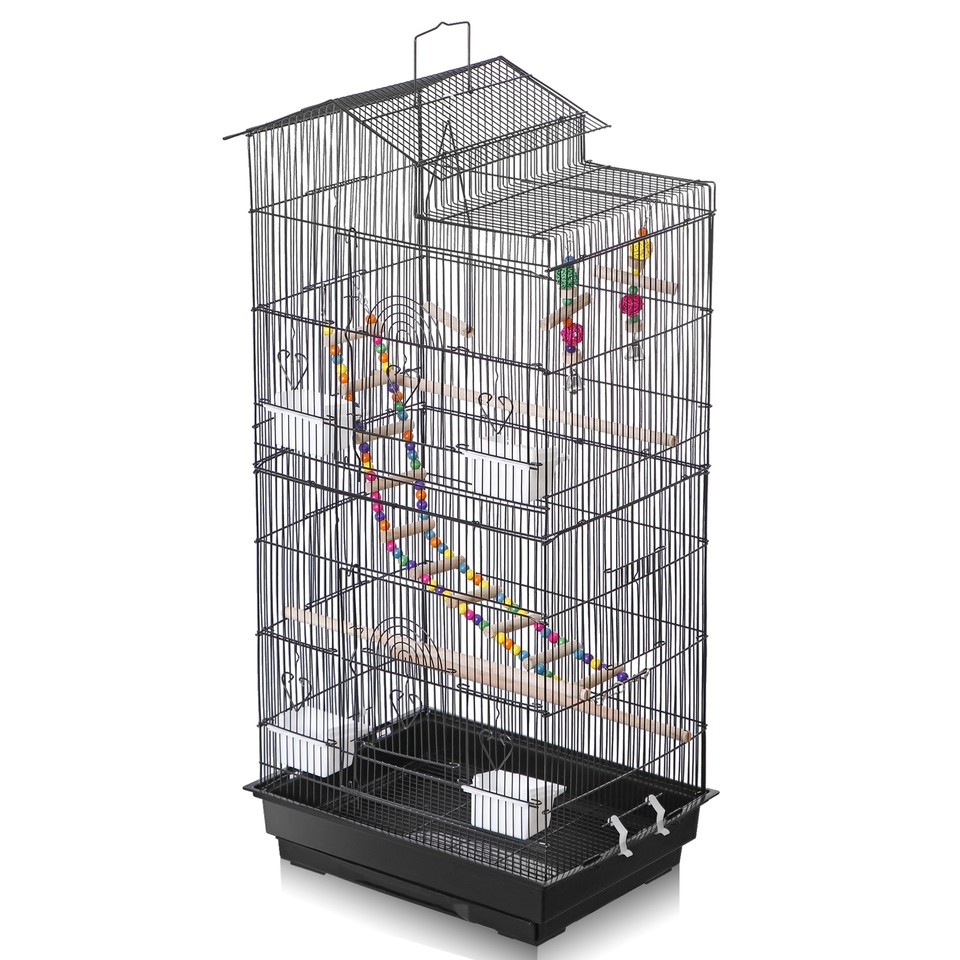 39" Metal Bird Cage Large Parakeet Cages for Parrot with Roof Top ...