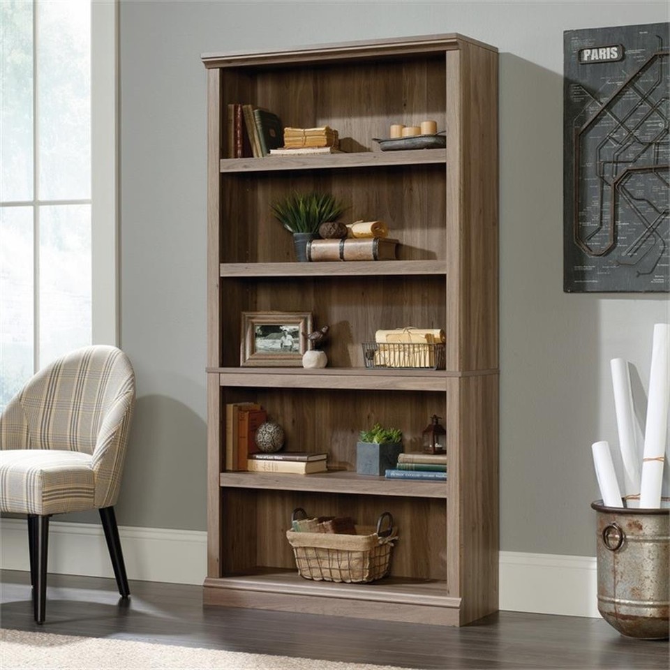 Sauder Select Engineered Wood 5 Shelf Bookcase in Salt Oak Finish ...