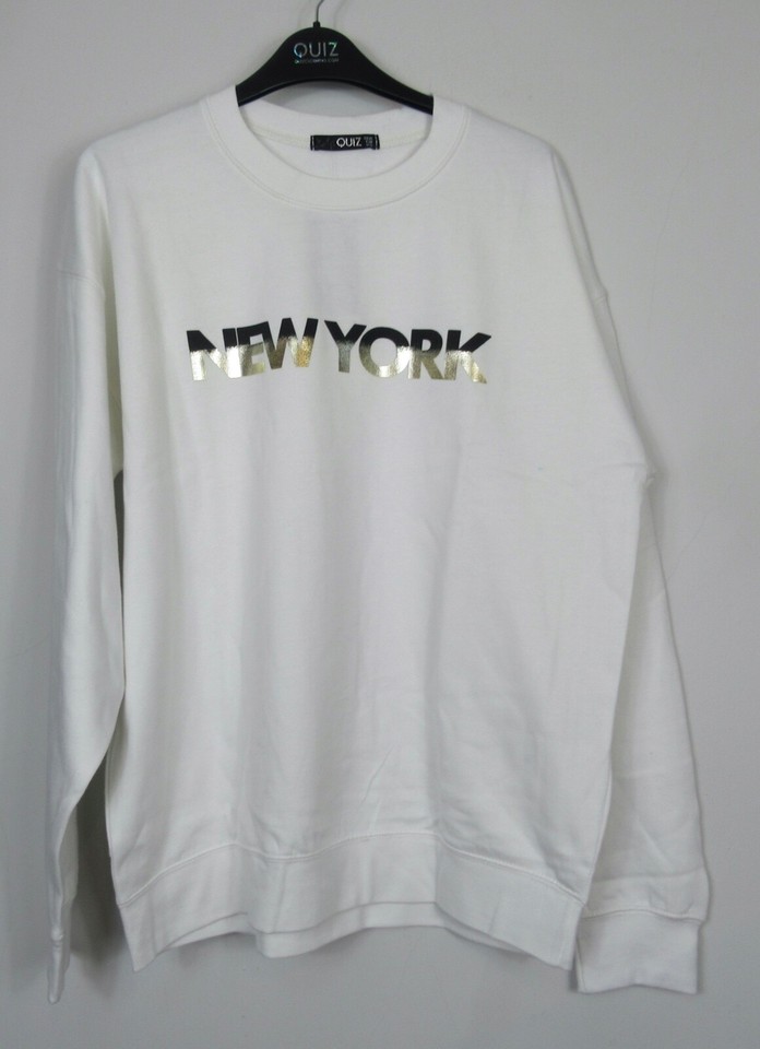 Quiz Womens New York Logo Sweatshirt White/Black Size 8 - 16 - New ...