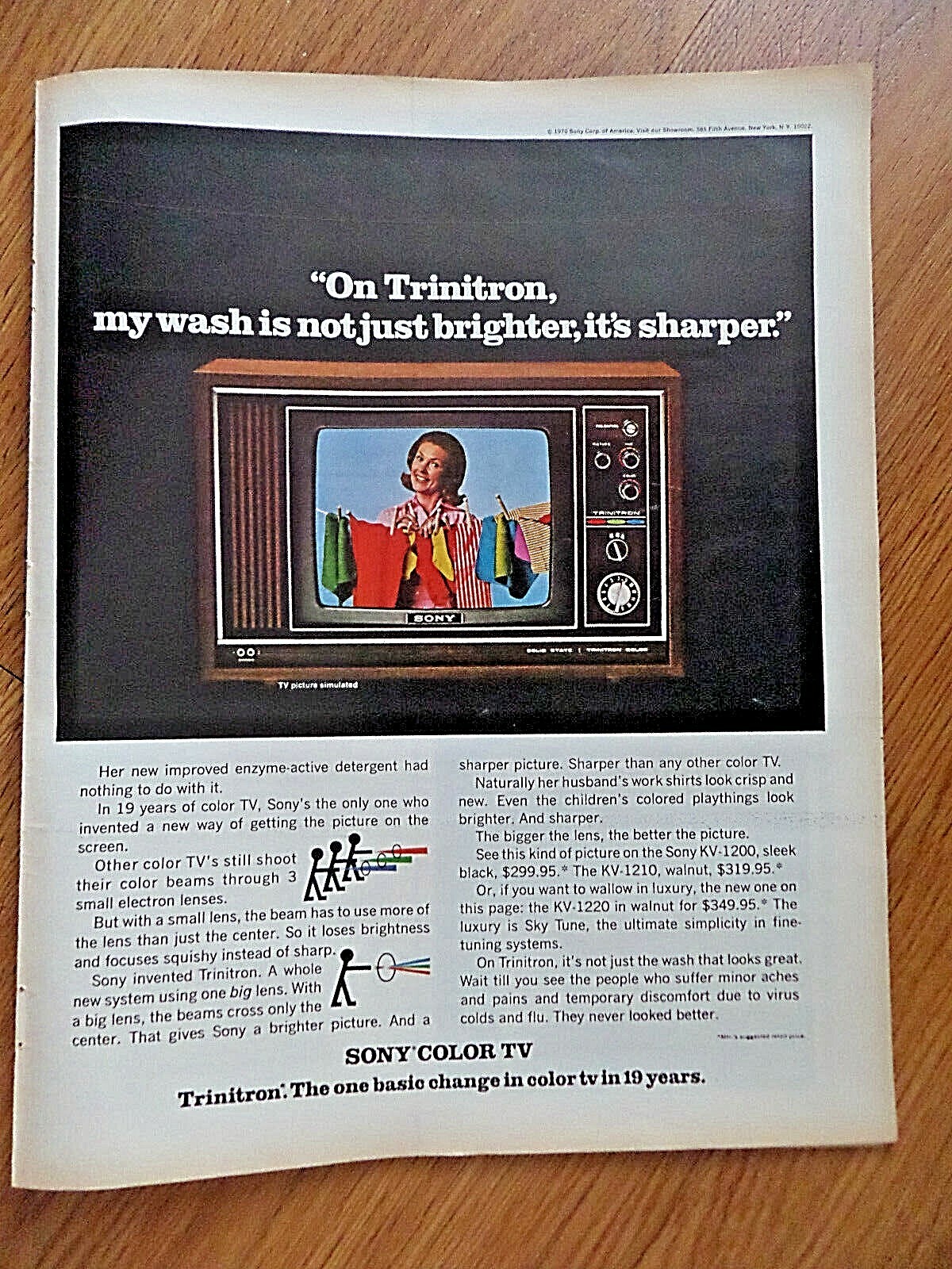 1970 Sony Trinitron TV Ad My Wash is not Just Brighter It's Sharper | eBay