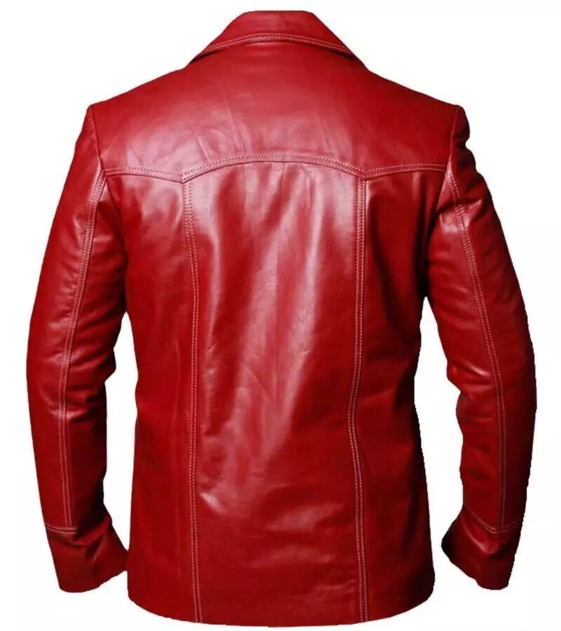 Fight Club Brad Pitt Tyler Durden Real Leather Jacket Red FC Coat - Red ...