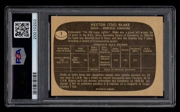 1966-67 Topps Hector Toe Blake #1 PSA 8 NM MT 1 Of 19 | eBay