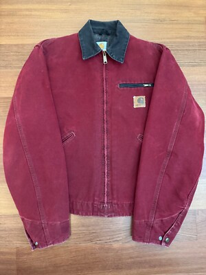 RARE Vintage Carhartt Detroit J97 CRI Crimson Red Jacket Size Medium | eBay
