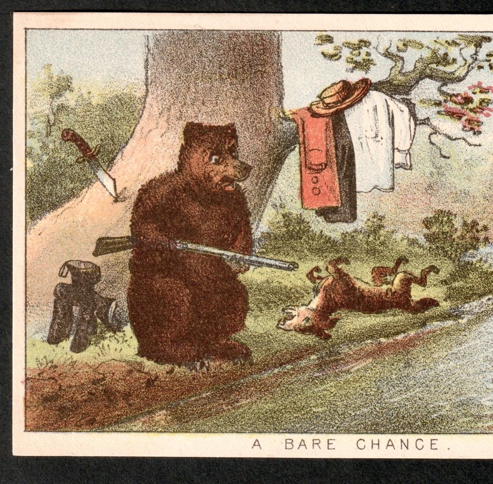 Victorian 1879 A Bare Chance Currier & Ives Bear Hunting Sport Comic ...