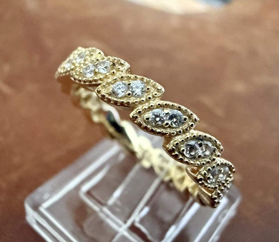 Yellow Gold Over Sterling Leaf Zircon Eternity Stack Wedding Band Ring ...