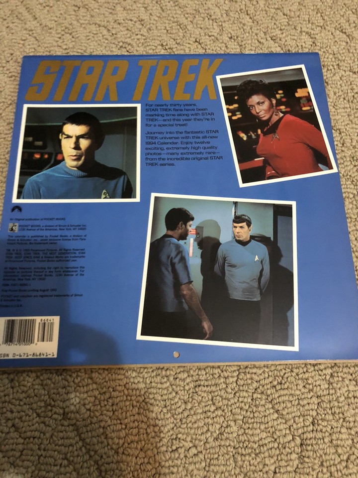 1994 star trek original series calendar stos kirk spock mccoy Tos | eBay
