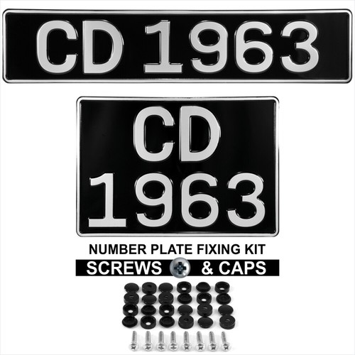 Oblong and Square Black Silver Pressed Number plates Metal Classic Car ...