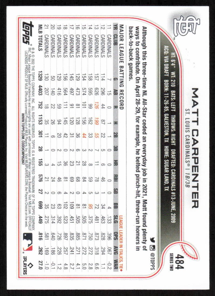 2022 Topps #484 Matt Carpenter | eBay