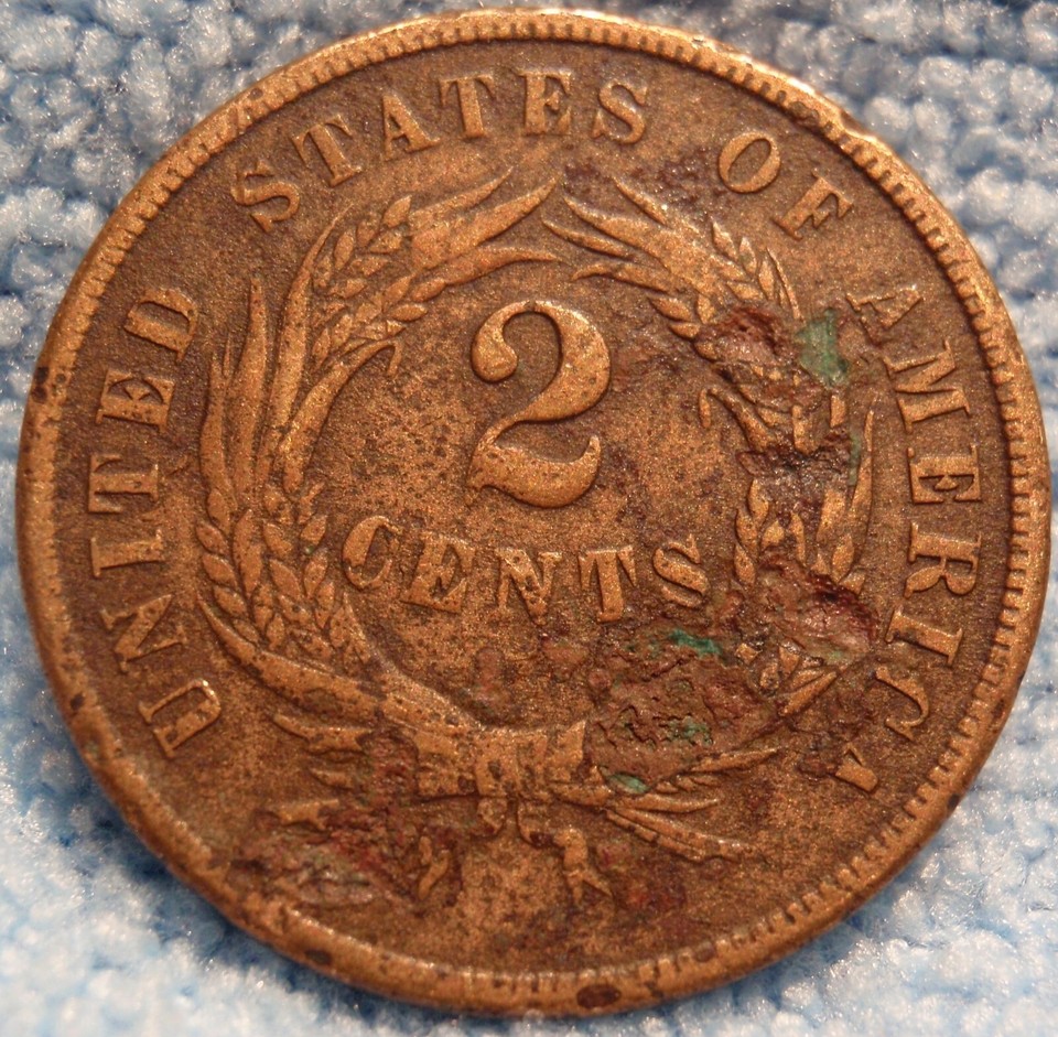 1865 - 2 Cent Piece With "WE" - Civil War Copper - High Grade US Type ...