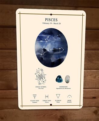 Pisces Feb 19 March 20 Zodiac Spiritual Astrology 8x12 Metal Wall Sign ...