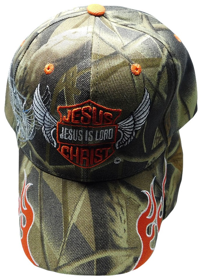 JESUS CHRIST JESUS IS LORD GOD FLAMES BASEBALL CAP HAT ( CAMOUFLAGE ...
