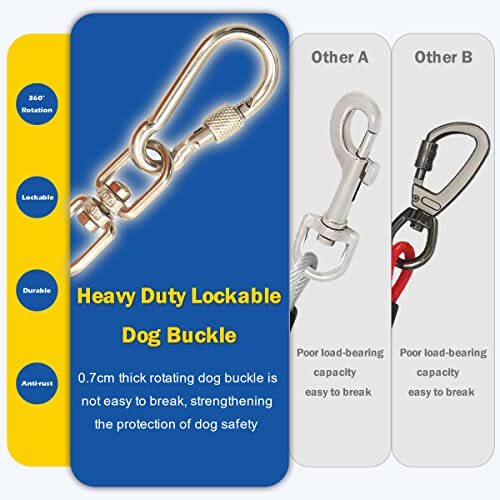 Dog Tie Out Cable 50 Feet - Dog Leads for Yard Heavy Duty (up to 300 ...