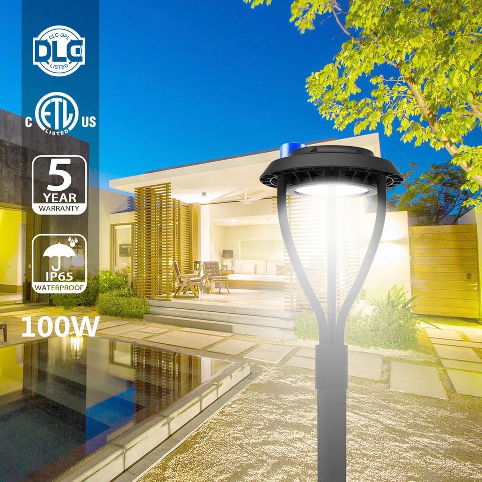 100W LED Yard Post Top Light Dusk to Dawn Outdoor Street Circular Area ...
