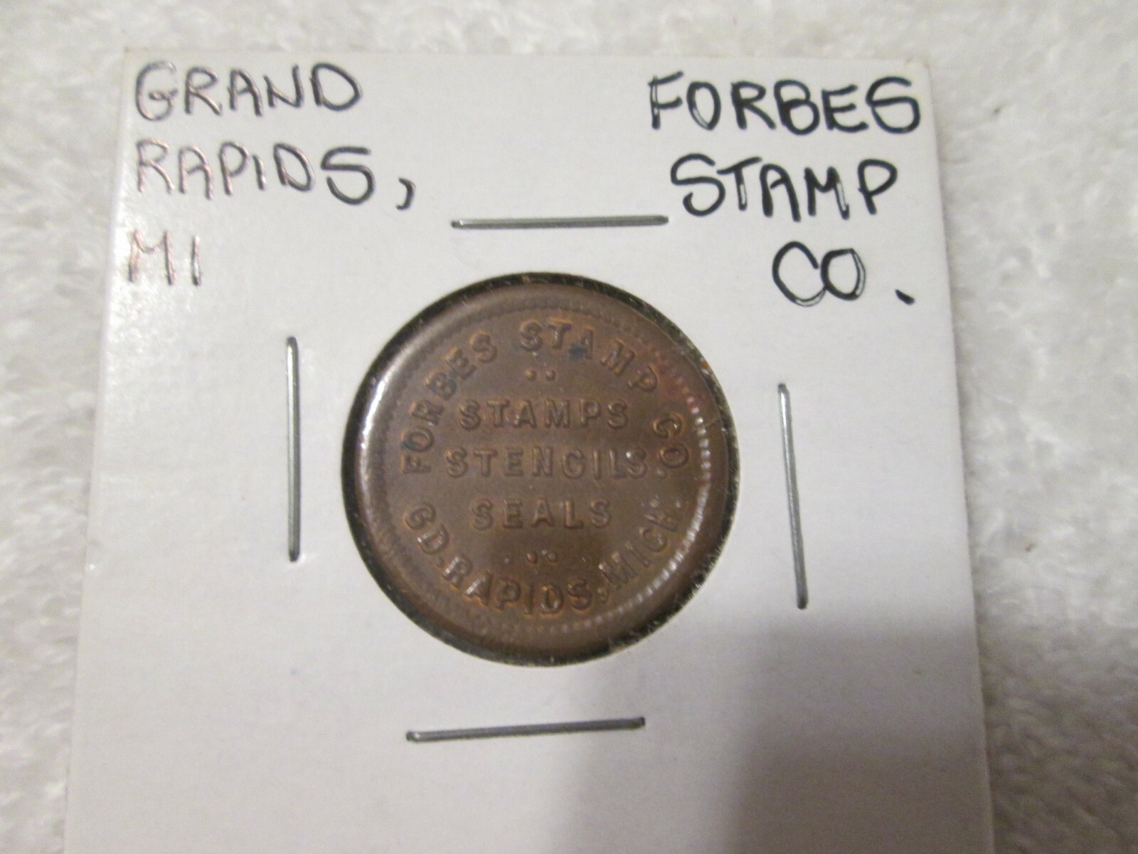 Grand Rapids Michigan Trade Token Forbes Stamp Co Stencils Seals Drink ...